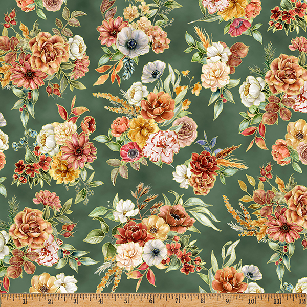 X5543-77-Sage , Harvest Bouquet , Hoffman California Fabric